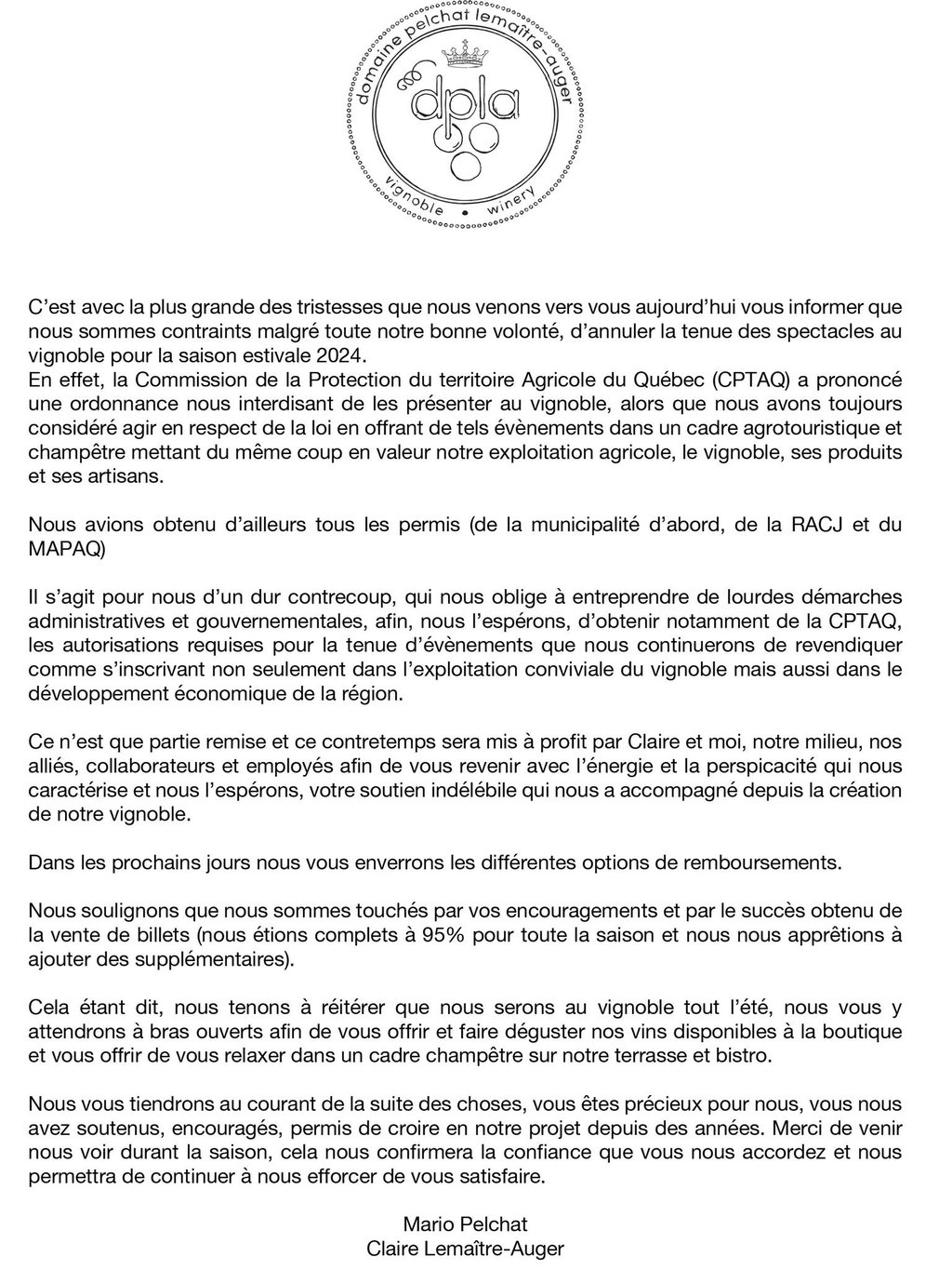 Les 45 concerts prévus au vignoble de Mario Pelchat sont annulés ...