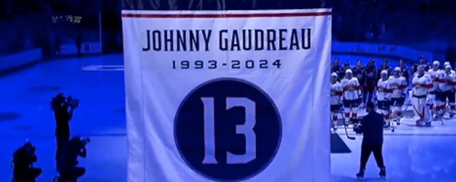 Blue Jackets raise Johnny Gaudreau's #13 to the rafters in front of his ...