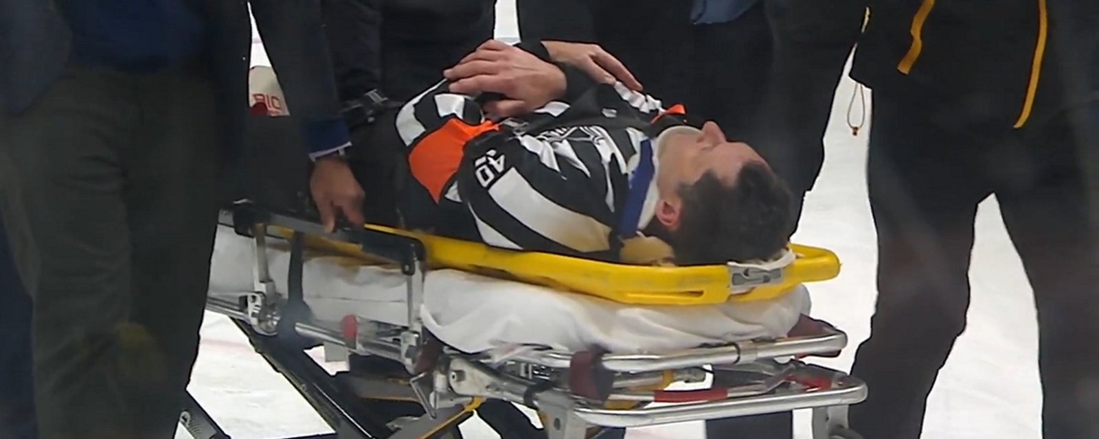 Referee knocked out after colliding with Haydn Fleury. - HockeyFeed