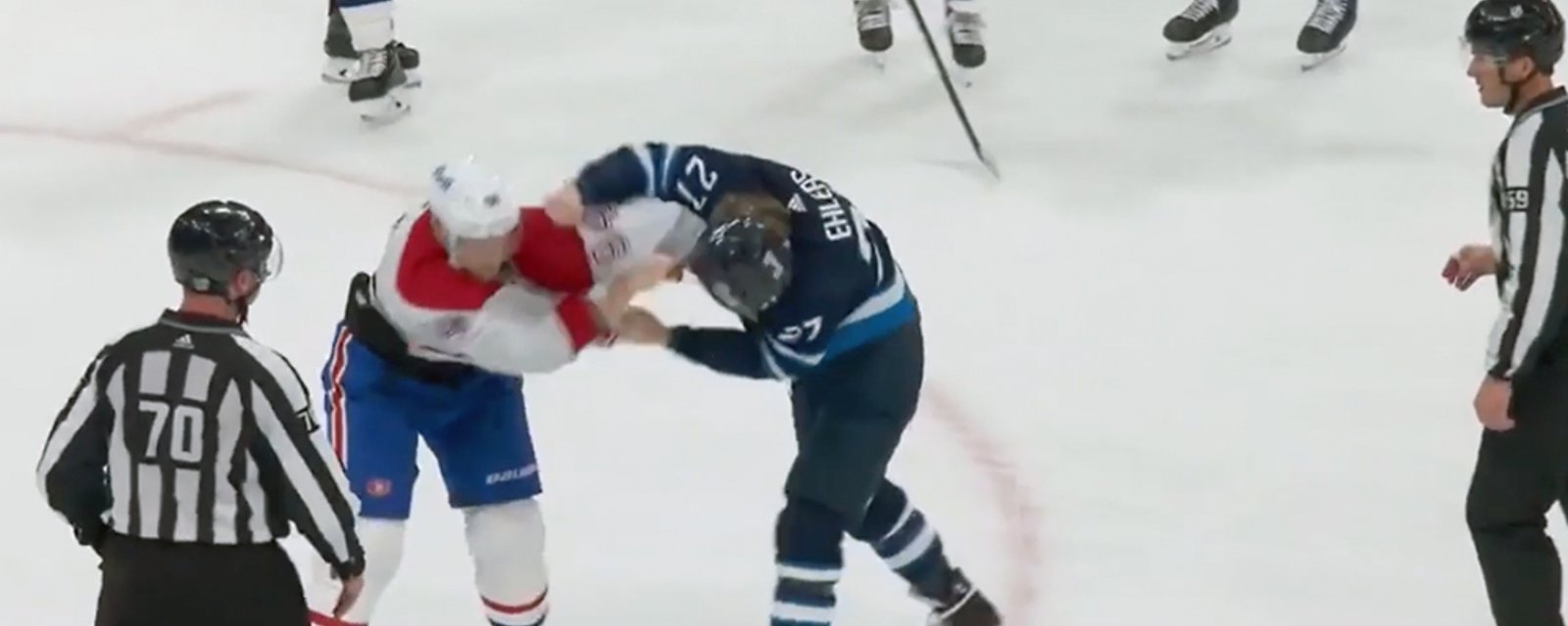 Corey Perry and Nik Ehlers drop the gloves and their teammates ...