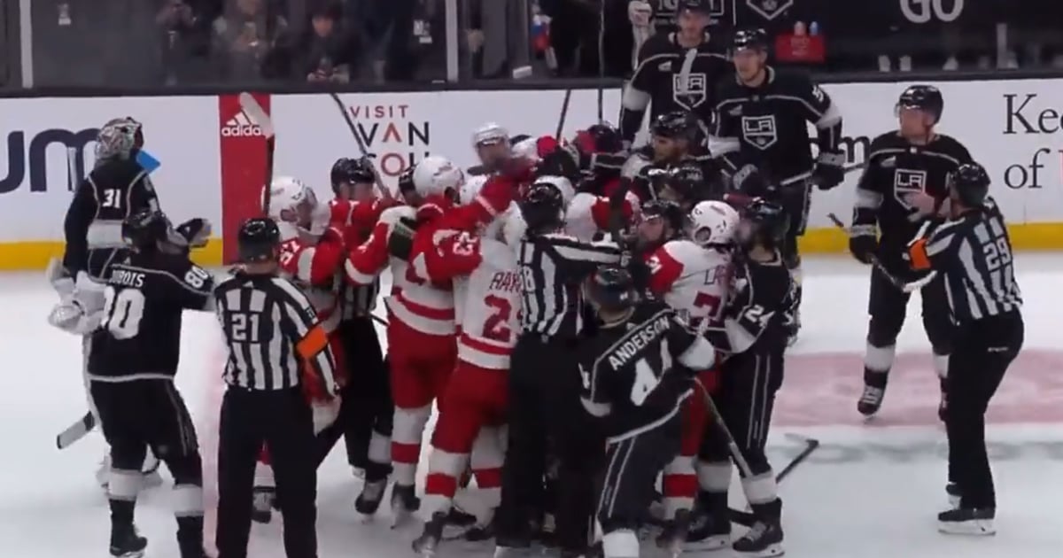 Bench-clearing brawl ensues at the end of period in Wings-Kings game! - HockeyFeed
