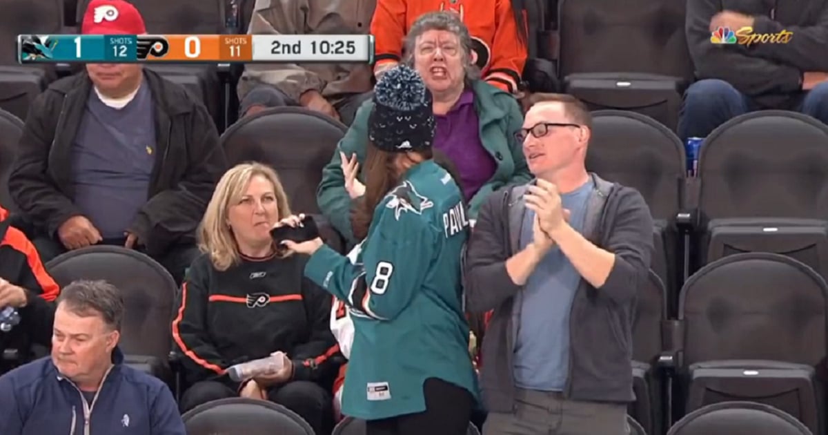 Flyers fan loses her mind on Sunday night. - HockeyFeed