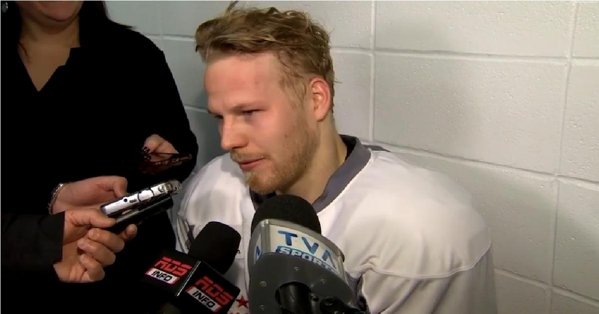 Lars Eller pose un geste pour motiver son équipe contre le Canadien ...