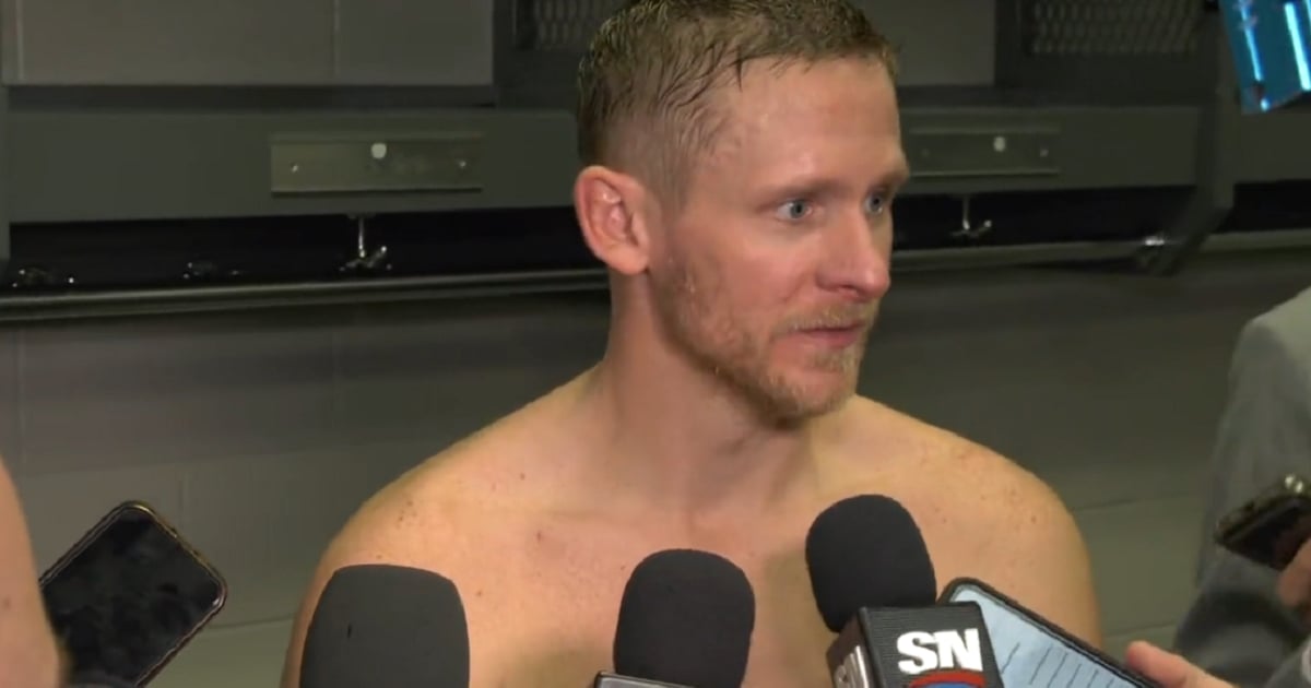 Corey Perry reacts to being cheered by fans in Montreal. - HockeyFeed