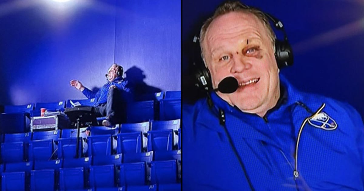 Sabres' Rob Ray broadcasts from the nose-bleeds after getting drilled ...